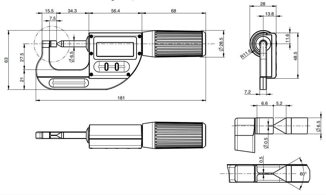 0.0mm - 25.0mm (0.001mm Resolution), IP67 Coolant Proof, Digimatic ...