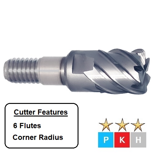 32mm (2.0mm Rad) 6 Flute, M16 Thread, Carbide Exchangeable Head End ...