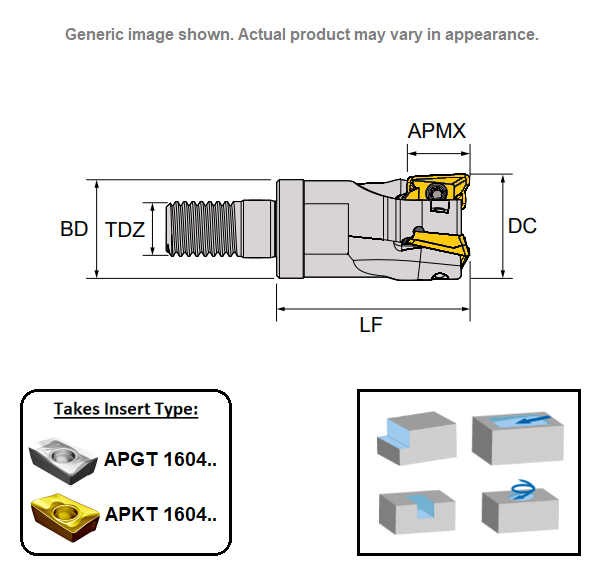 40mm 4 Flute (2 Edges) Indexable 90° Modular End Milling Cutter (M16 ...