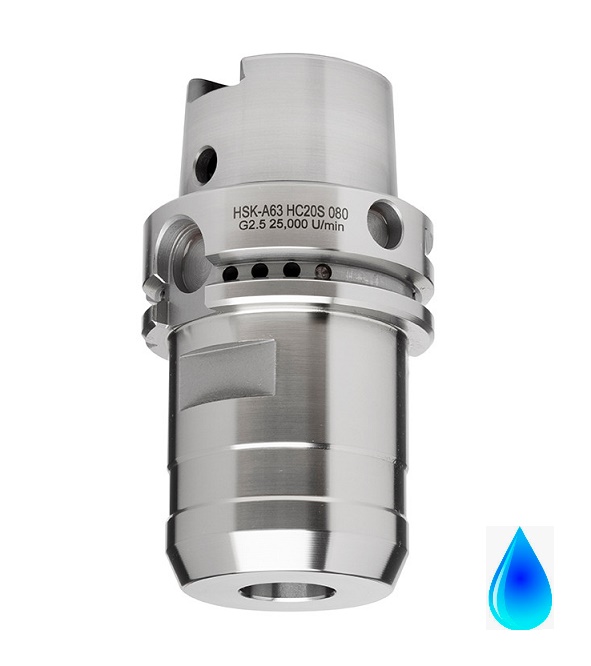 HSK63A 20.0mm Hydraulic Expansion Chuck, 80mm GL, Thru Spindle Coolant ...