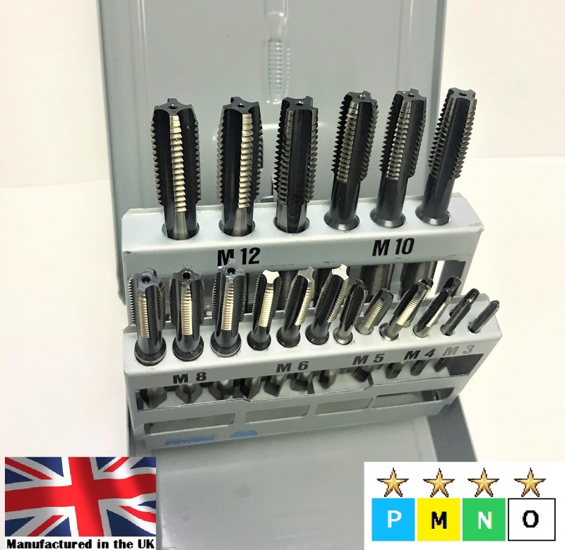 M3 - M12 Metric Coarse HSS Hand Tap Box Set (M3, M4, M5 M6, M8, M10 ...