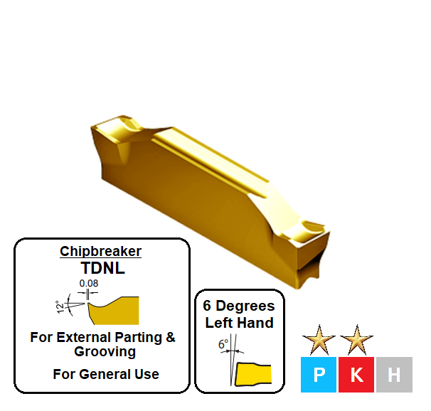 TDNL2002 ET602 Carbide 6 Degrees Left Hand Grooving & Parting Inserts ...