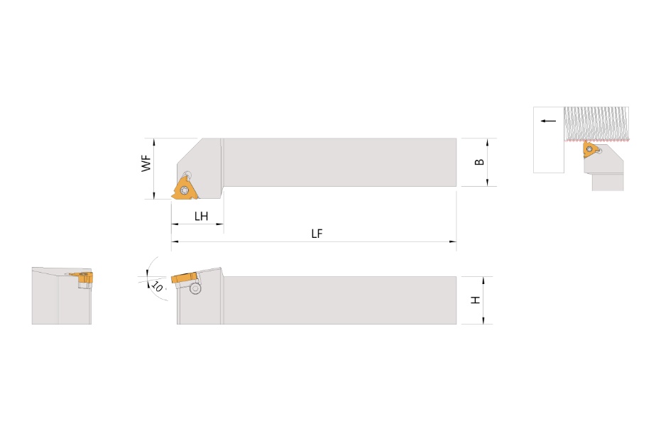 12.0mm Square, Right Hand, External Threading Holder (fits 16mm (Size3 ...