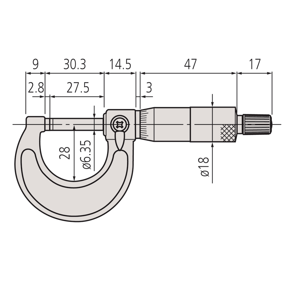 0.0mm - 25.0mm (0.01mm Resolution), Metric Analogue External Micrometer ...