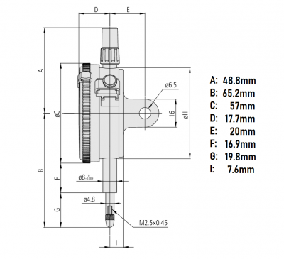 0 - 10mm Travel (0.01mm Resolution), Shock-Proof, Standard Metric Dial Indicator (Plunger), 57mm ...